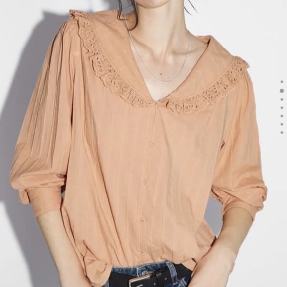 Zara | Tops | Zara Blouse With Ruffled Collar Maillard Style | Poshmark